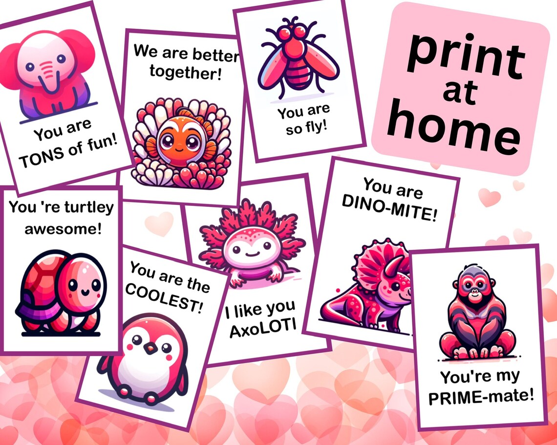 Cute Animal Themed Valentine’s Day Card Set | Valentines Day Cards for ...