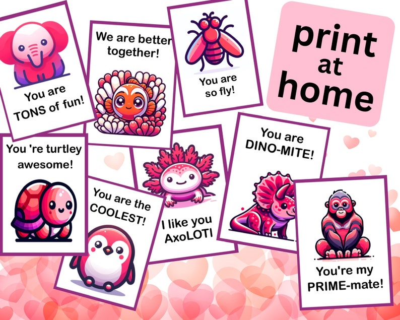 Cute Animal Themed Valentine’s Day Card Set | Valentines Day Cards for ...