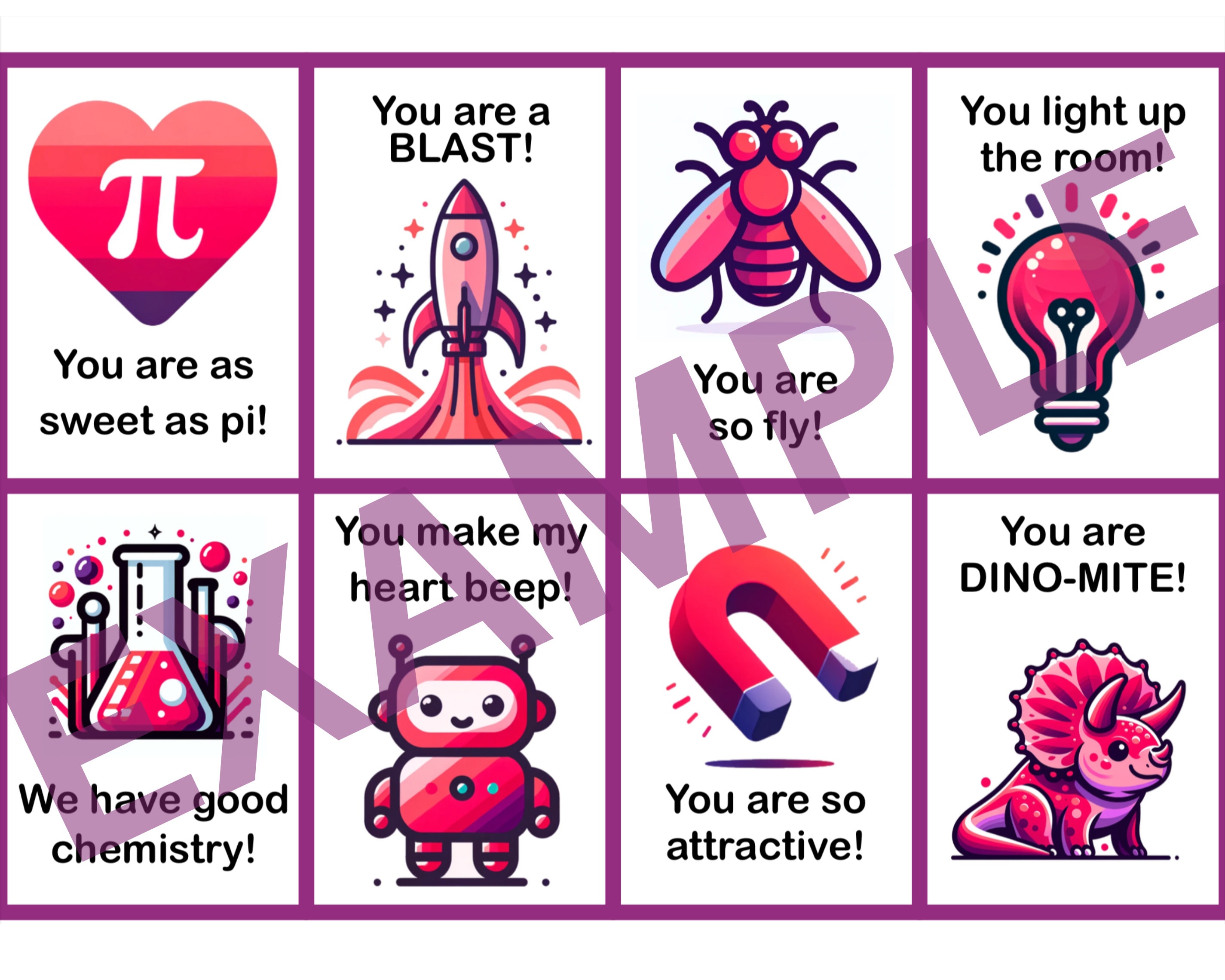 Science Themed Valentines Day Card Set Instant Print at Home Valentines ...
