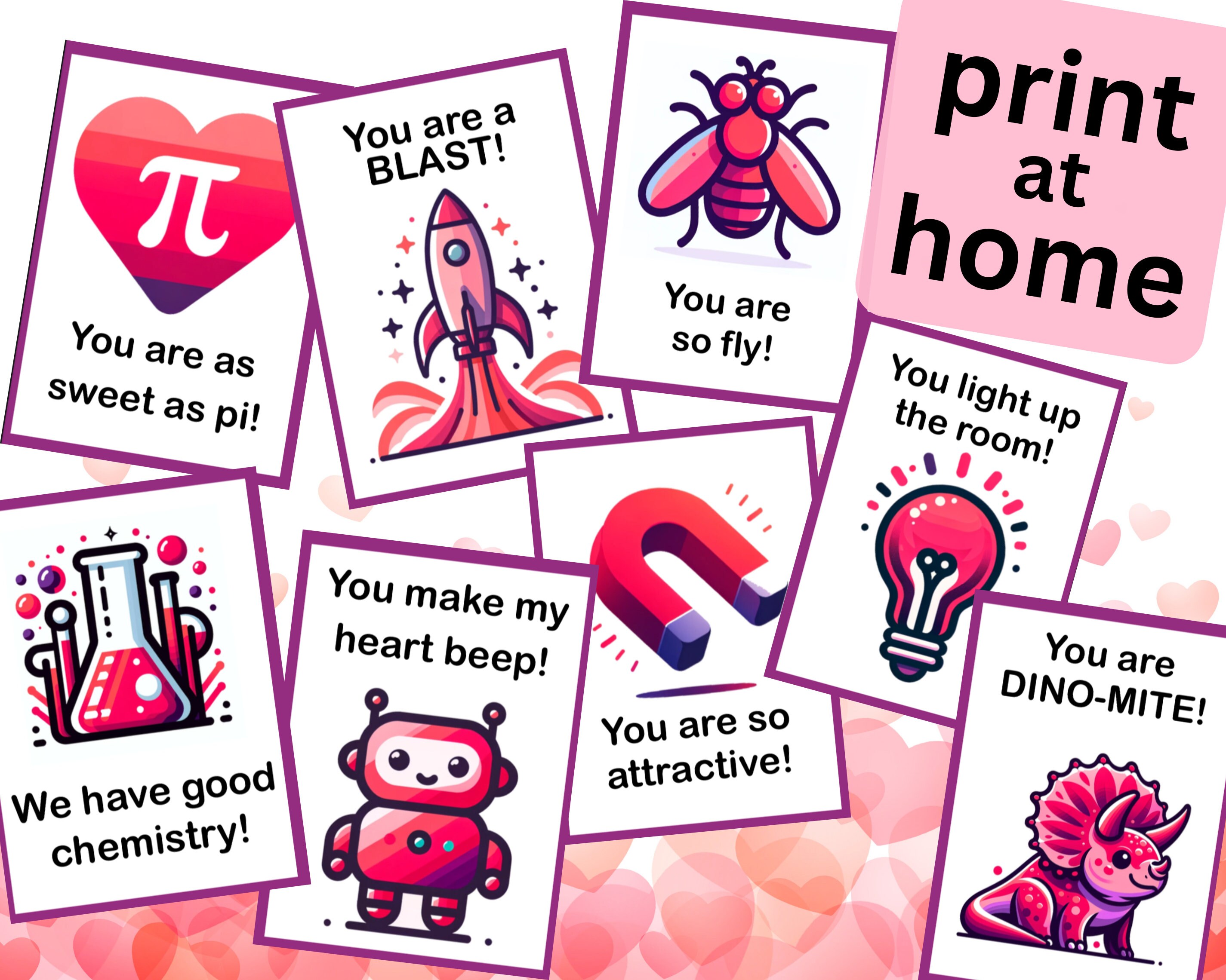 Science Themed Valentines Day Card Set Instant Print at Home Valentines ...