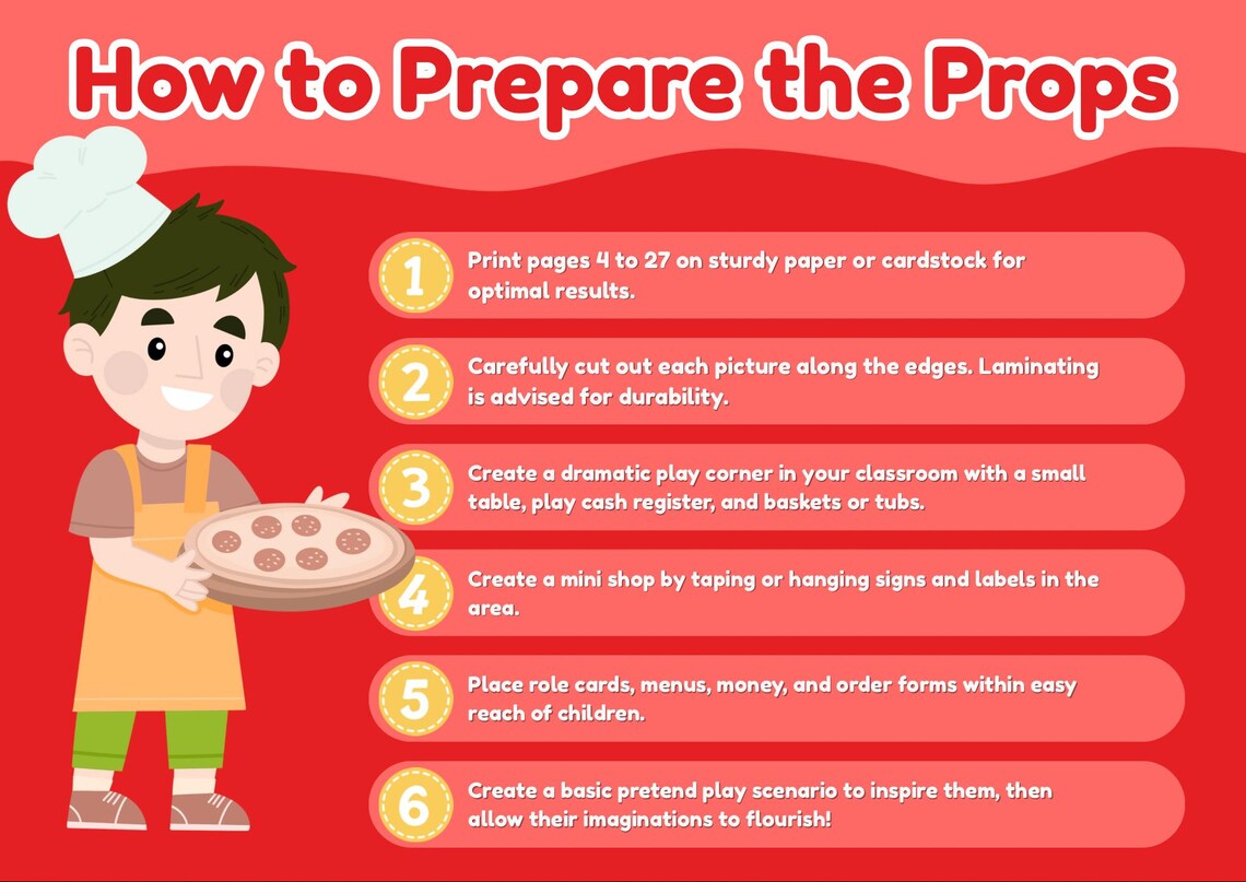 26 Pages - Pizza Shop Pretend Play Set - Kids Dramatic Play Restaurant ...