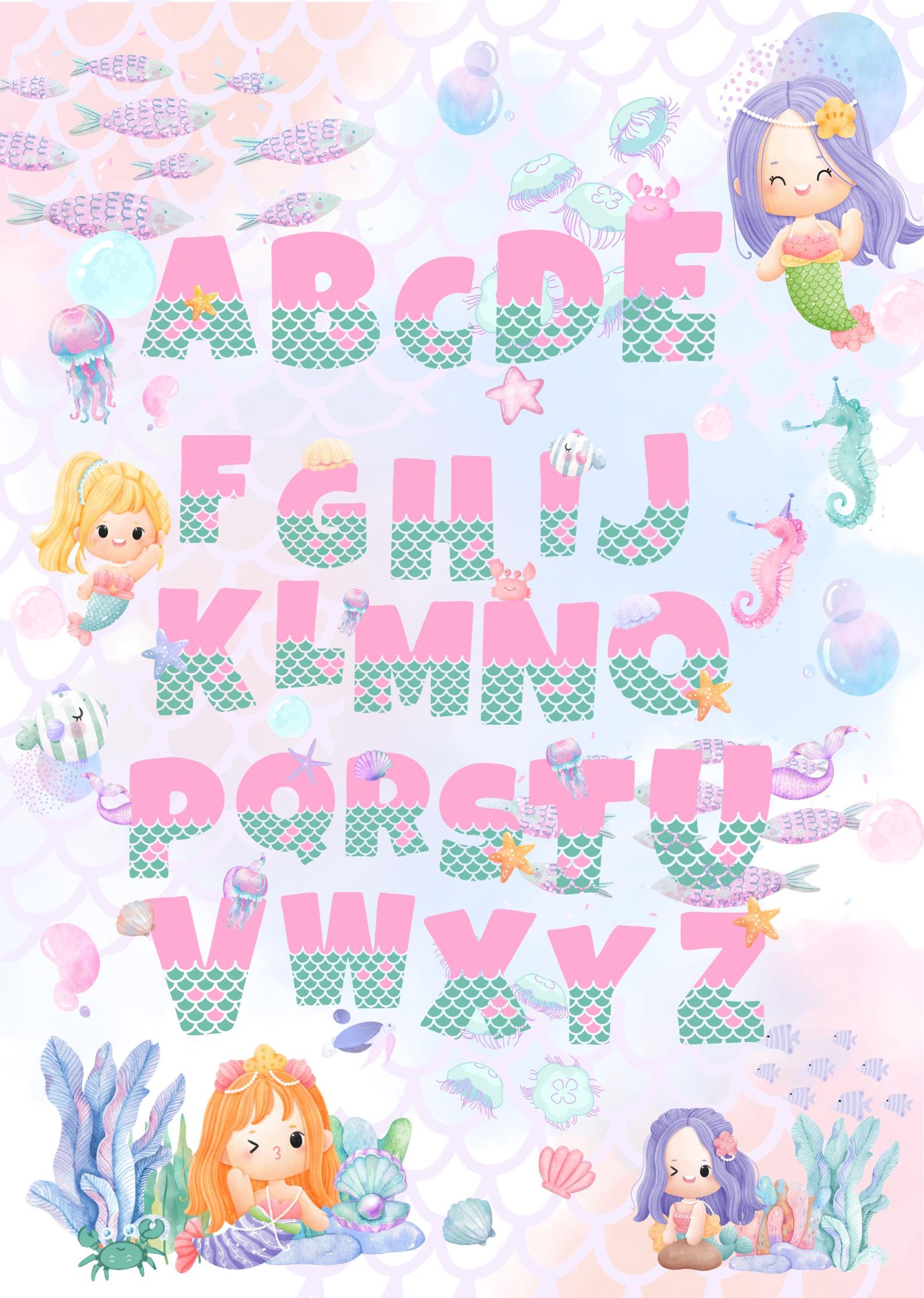 Mermaid Alphabet Poster in PDF Digital File - Etsy