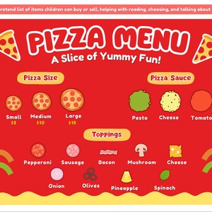 26 Pages - Pizza Shop Pretend Play Set - Kids Dramatic Play Restaurant ...