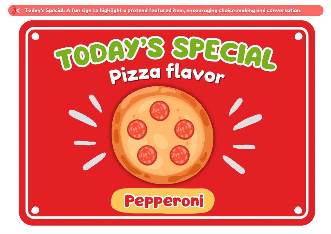 26 Pages - Pizza Shop Pretend Play Set - Kids Dramatic Play Restaurant ...