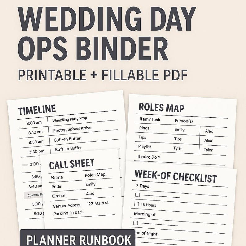 Wedding Day Planner Runbook | Printable PDF Timeline, Checklist - Etsy