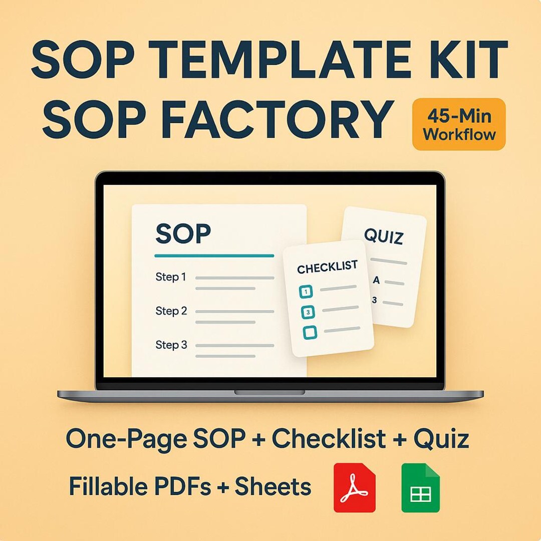 SOP Template Kit: 45-minute Workflow, Checklist + Quiz (fillable Pdfs ...