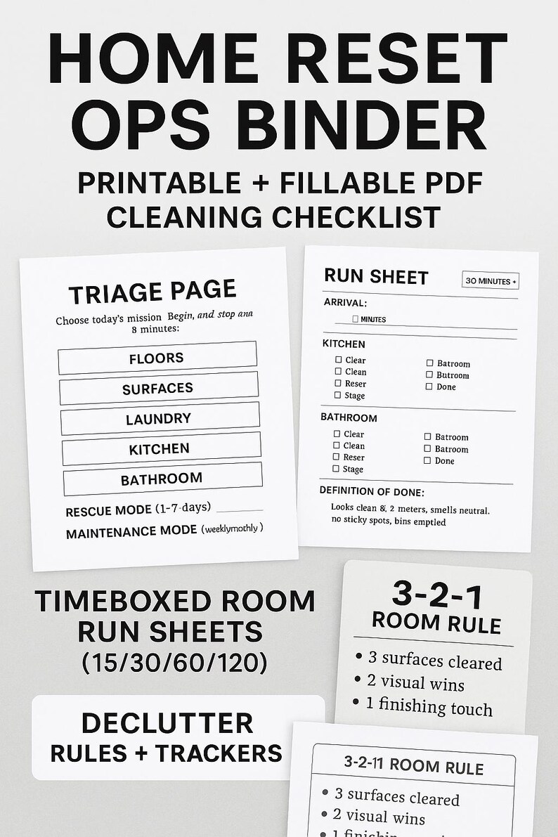 Home Reset Ops Binder | Printable + Fillable PDF Cleaning Checklist ...