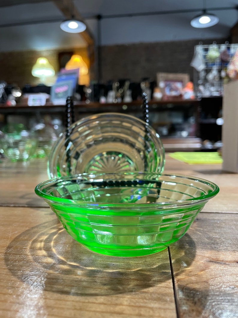 Uranium Glass Block Optic Berry Bowl - Etsy