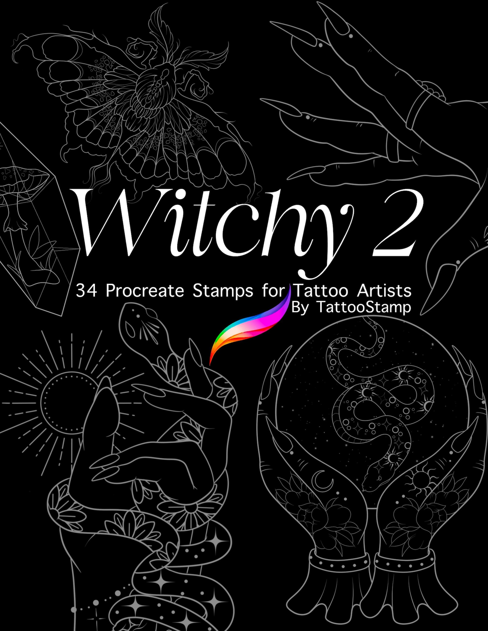 Witchy Procreate Tattoo Brushes - Witchcraft Flash Sheets - Spooky ...