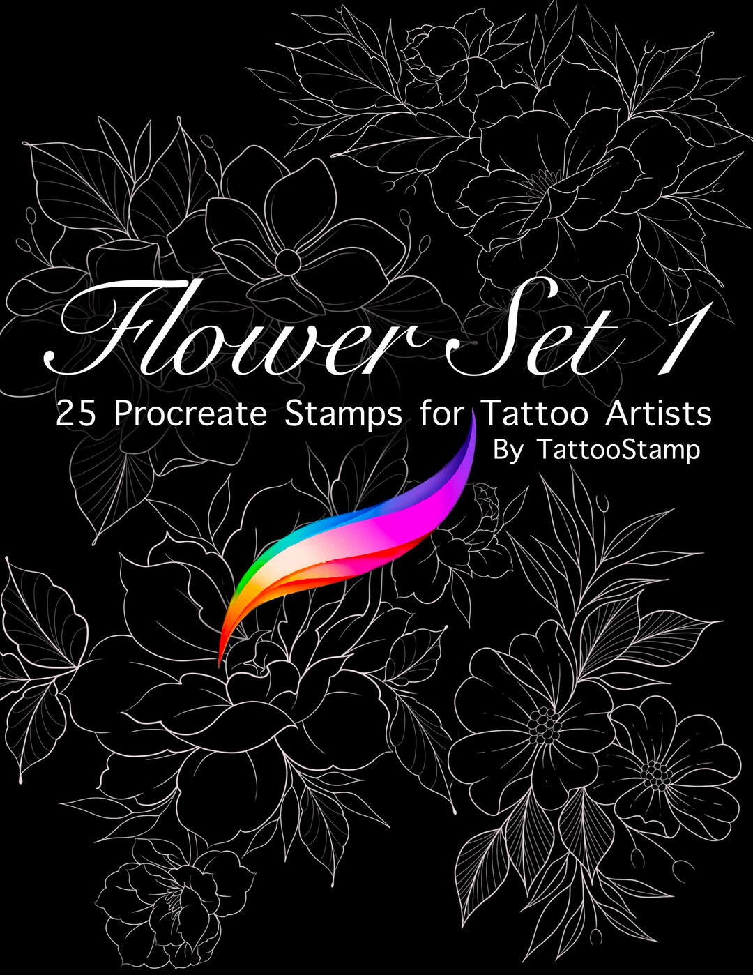 Flower Tattoo Procreate Stamps: Floral Flash Sheet Designs (digital Download) - Etsy