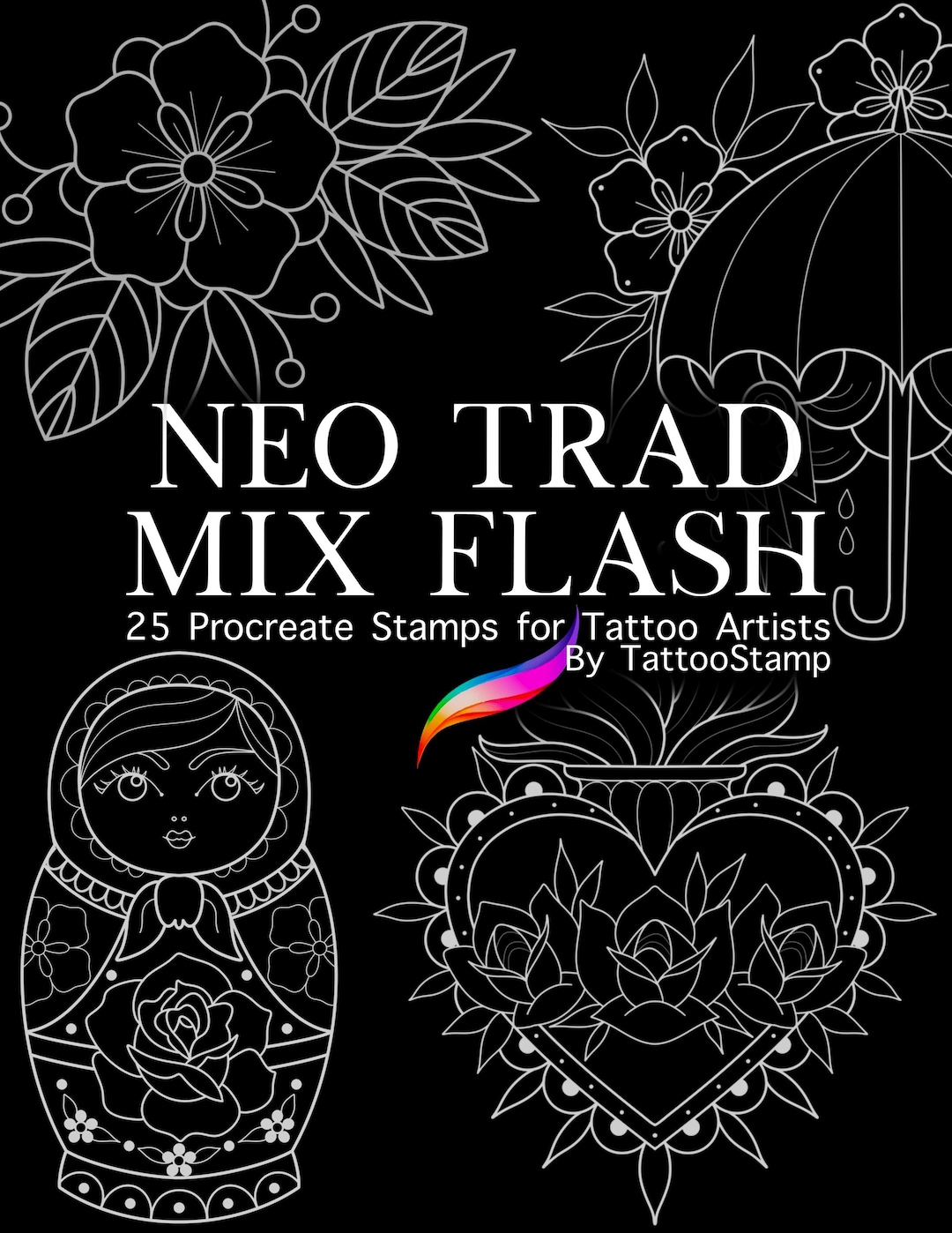 Neo Trad Procreate Tattoo Brushes - Neotrad Tattoo Stamps - Neo ...