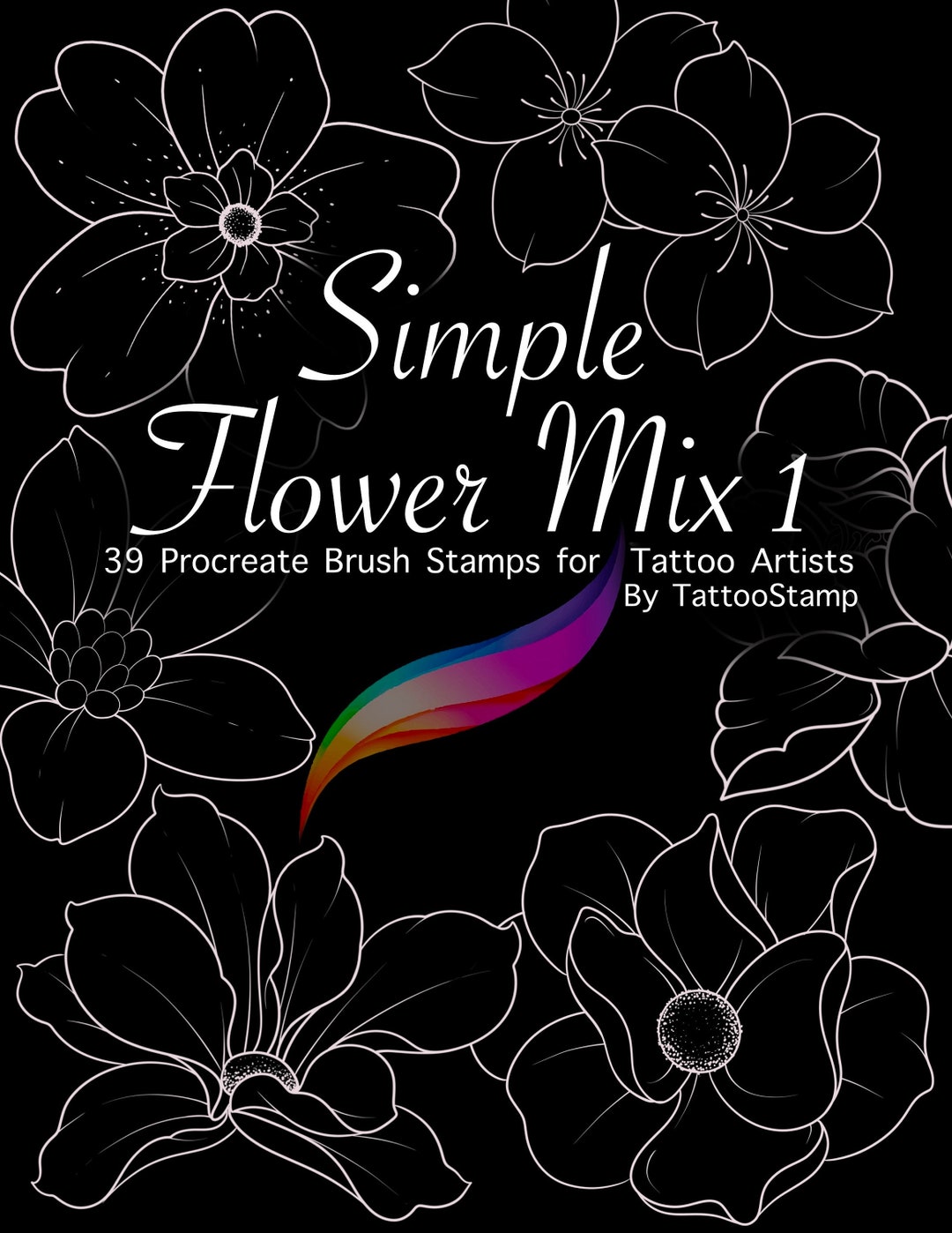 Flower Tattoo Procreate Brush Stamps: Floral Stencil Pack (digital ...