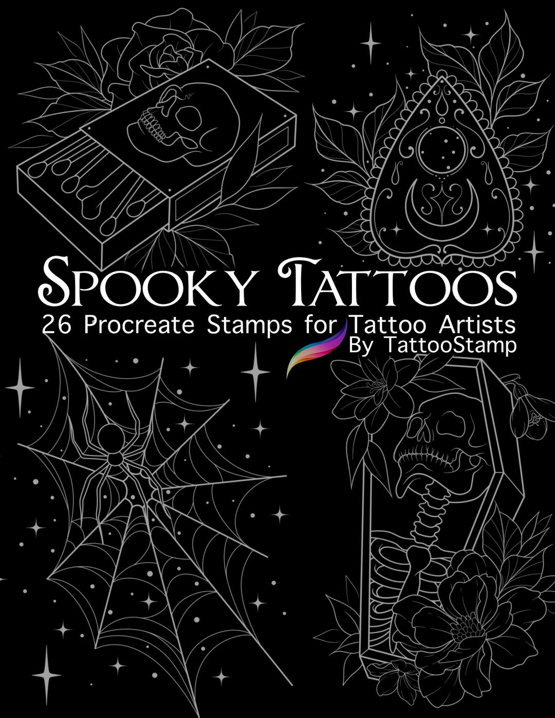 Spooky Tattoo Procreate Brush Stamps: Witchy Halloween Digital Flash ...