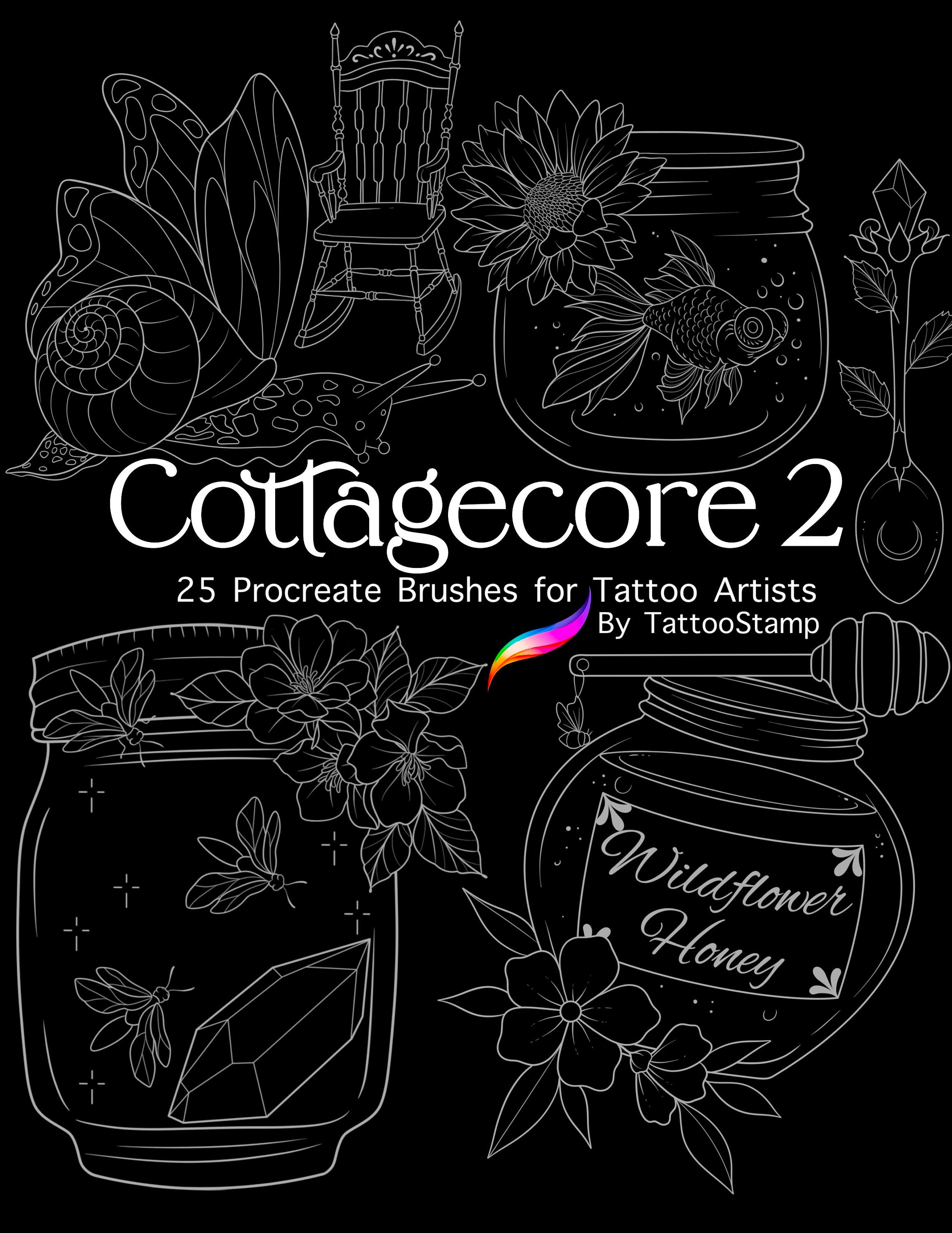 Cottagecore Procreate Tattoo Stamp Brush Set || Cottagecore Clipart for ...