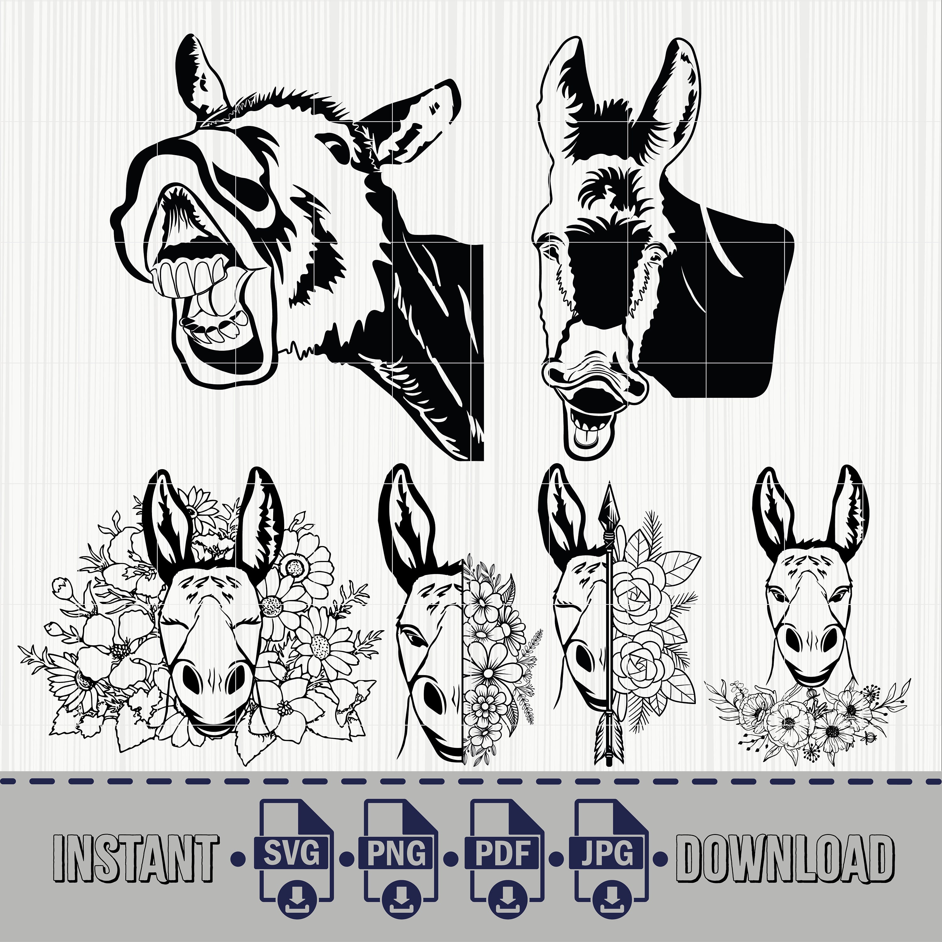 Donkey SVG File, Donkey With Flower Crown SVG, Donkey Cut File, Animal ...