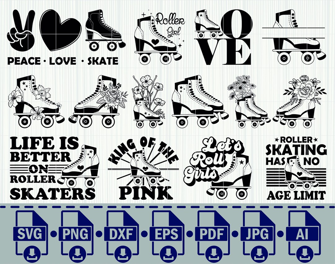 Roller Skates Svg, Floral Roller Skate Svg, Skating Svg File, Retro Svg ...