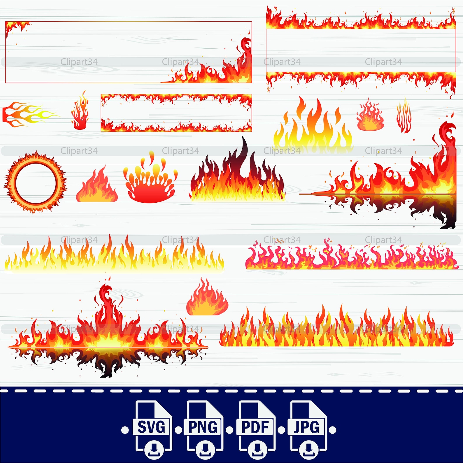 Fire Flame SVG Clipart: Flames Cut Files Bundle (digital Download) - Etsy
