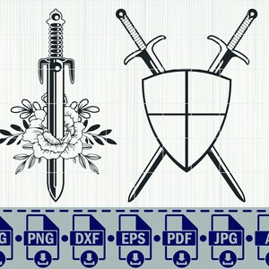 Sword Svg, Flower Sword Svg File, Floral Sword Cut File, Knife Clip Art ...