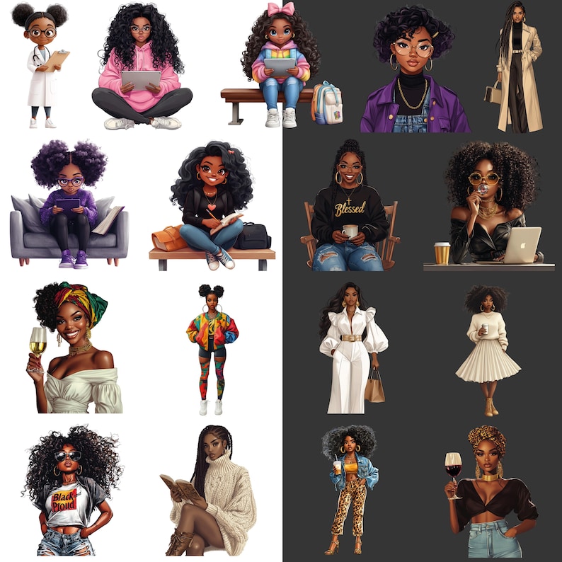 Black Girl Clipart Bundle: 49 PNG Illustrations, Commercial Use ...
