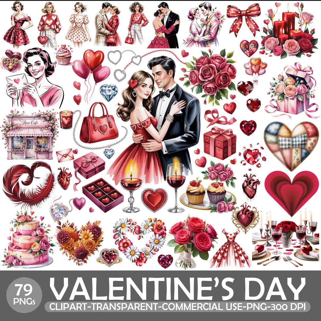Valentine's Day Clipart Bundle | Romantic Couple, Hearts, Roses ...