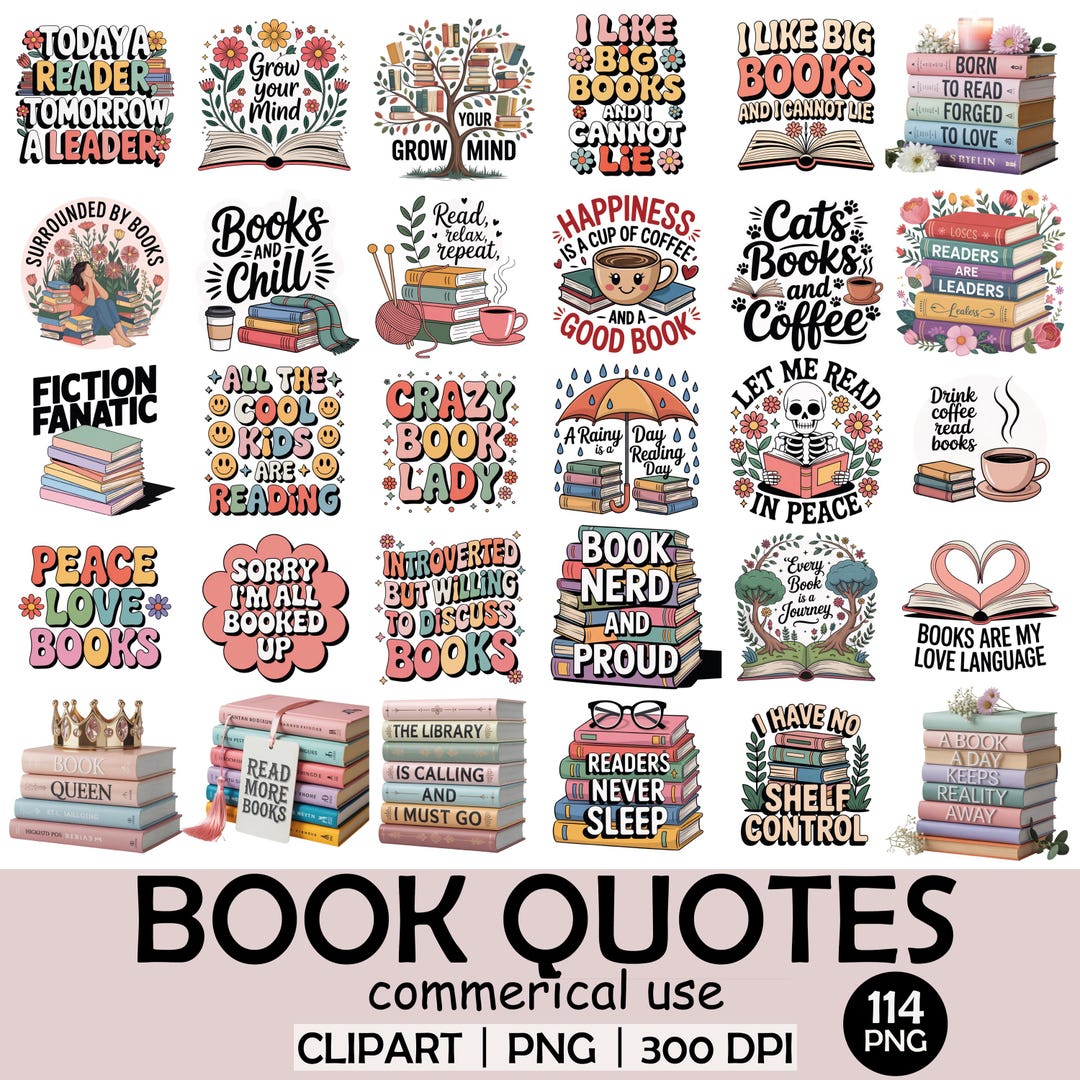Book Quotes Clipart Bundle: 114 PNG Designs, Commercial Use (digital ...