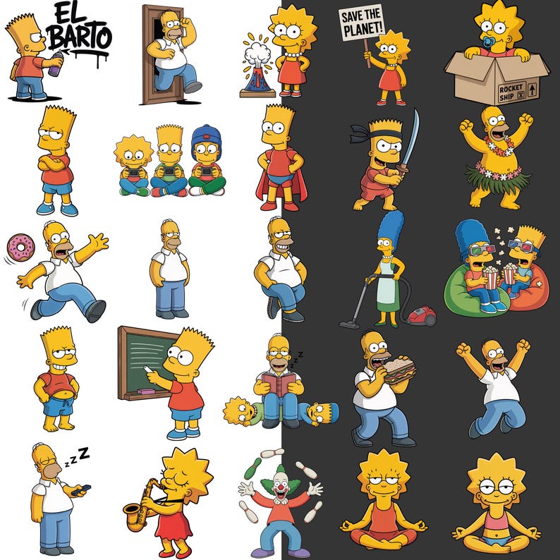Paquete de imágenes prediseñadas de Los Simpson / 118 archivos PNG / 300 DPI / Uso comercial ...