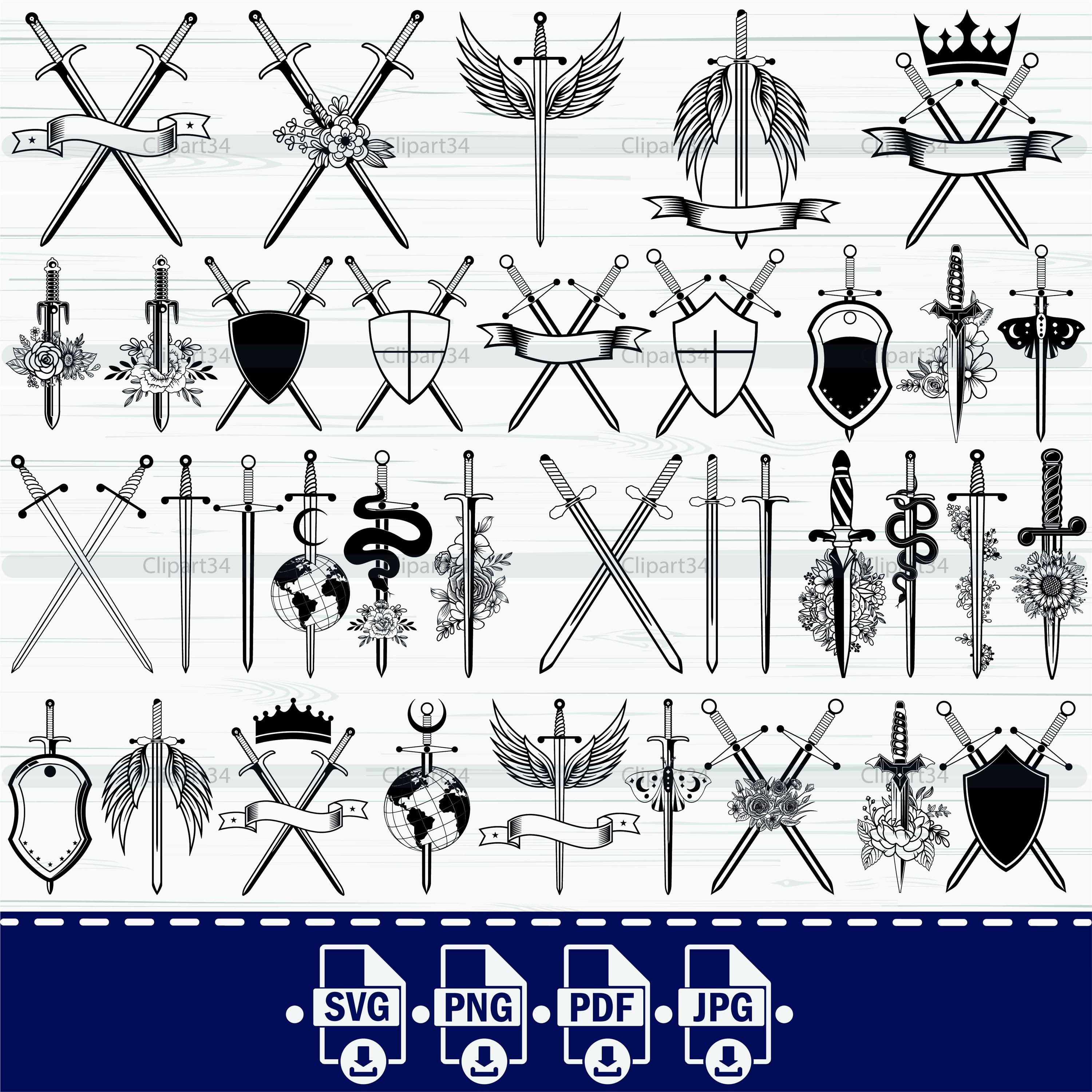 Sword Svg, Flower Sword Svg File, Floral Sword Cut File, Knife Clip Art ...