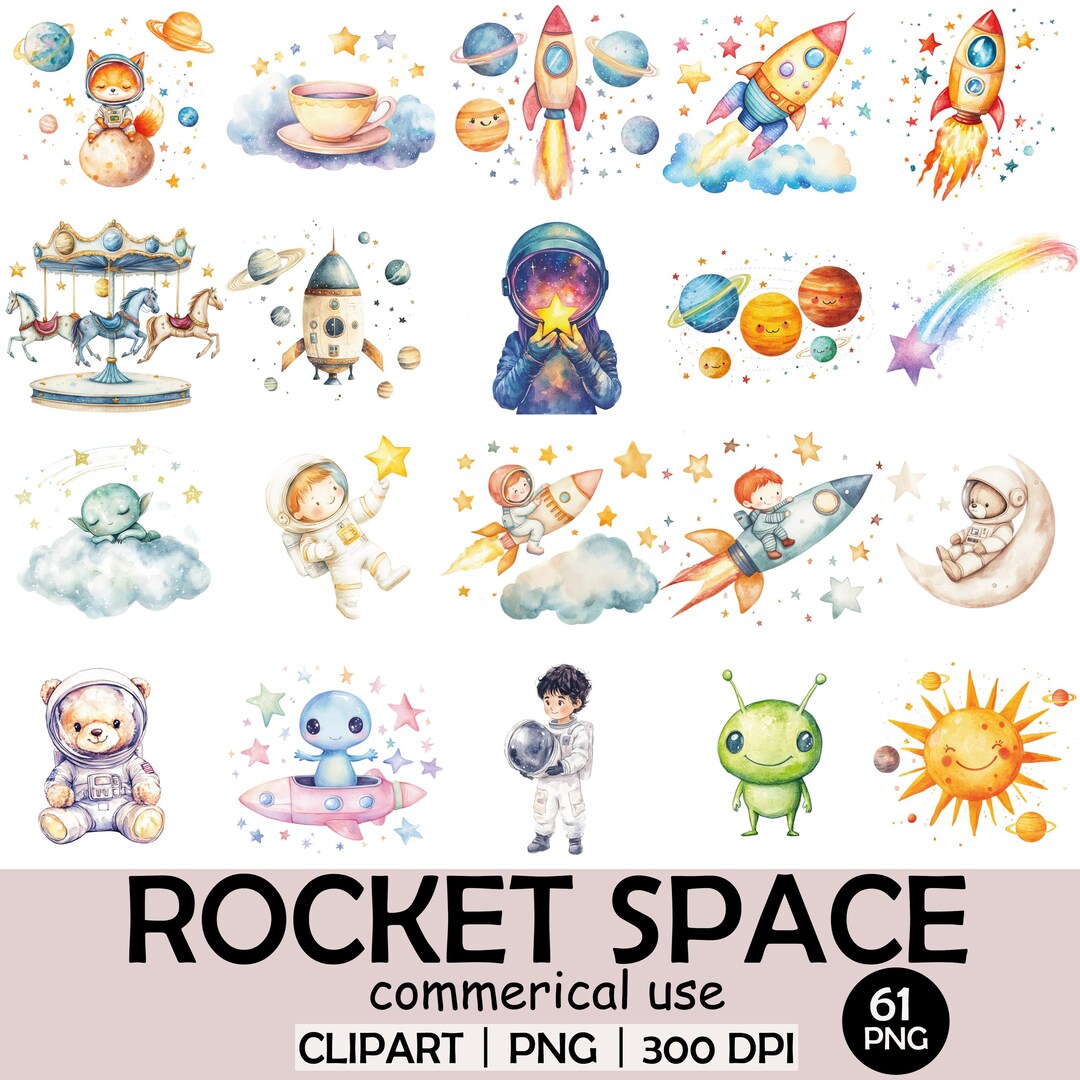 Rocket Space Clipart Bundle | Cute Astronauts, Rockets, Planets ...
