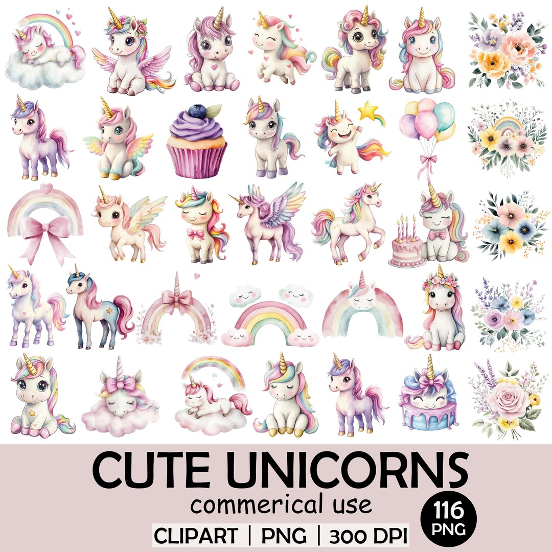 Unicorn Clipart Mega Pack: 116 PNG Illustrations, Commercial Use ...