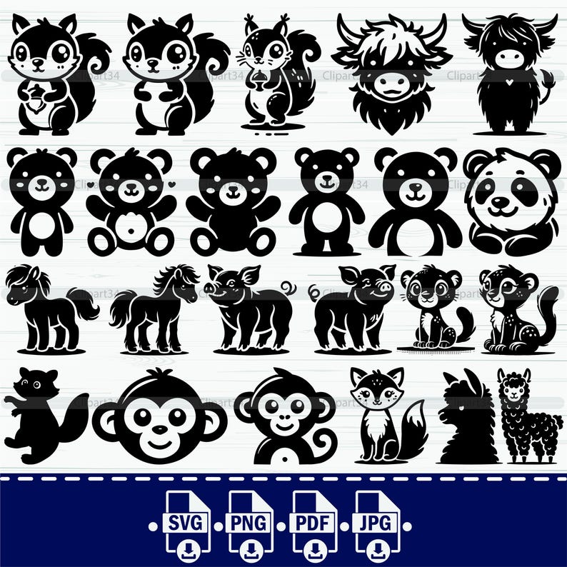 Cute Animal Doodle SVG Png Bundle - Animals Svg, Doodle Svg, Safari ...