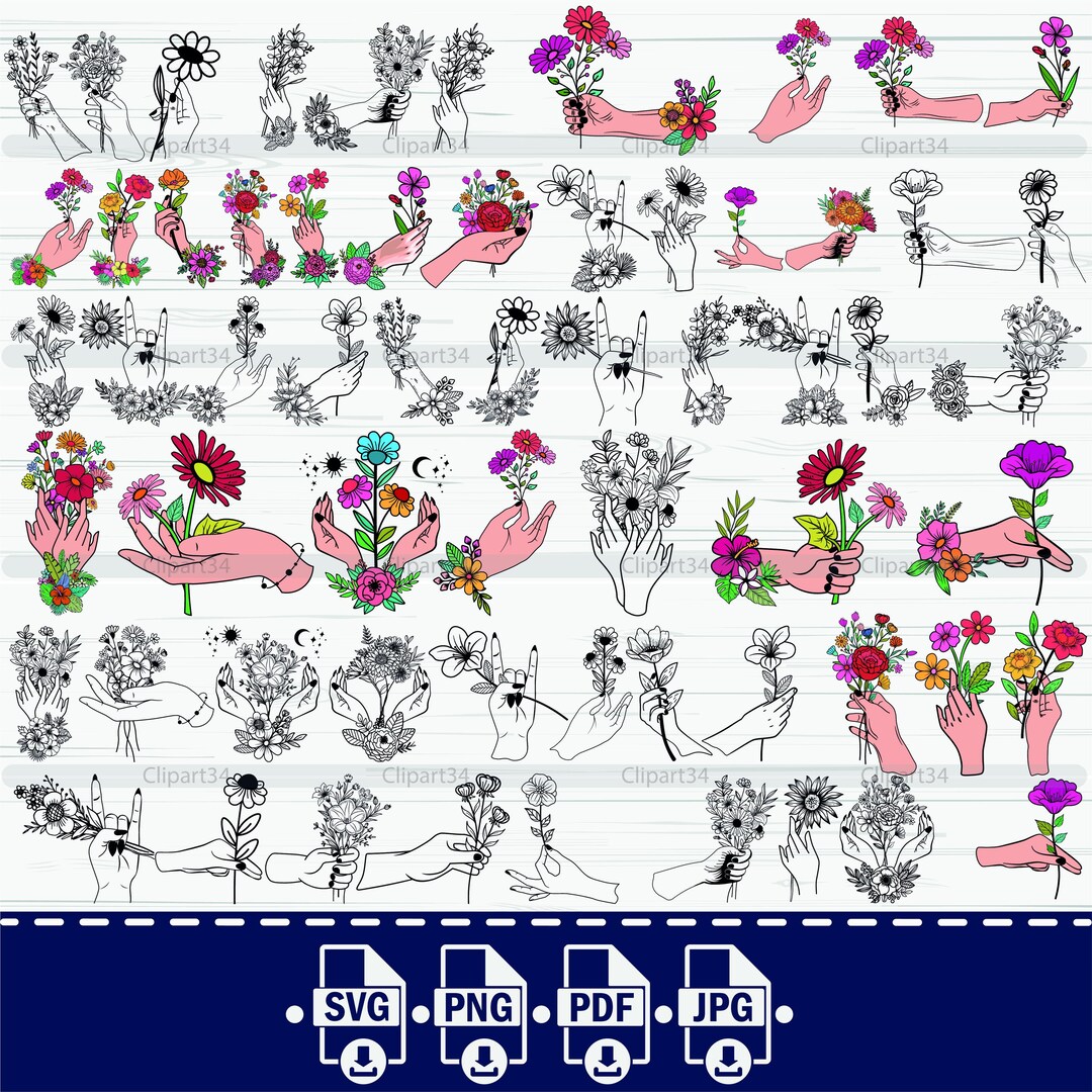 Floral Woman Hands Svg, Holding Hand Svg, Wildflowers Svg, Couple Hand ...