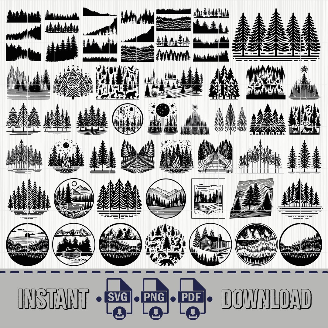 FOREST Svg Bundle, Pine Tree Svg, Mountain Svg, Forest Clipart, Forest ...