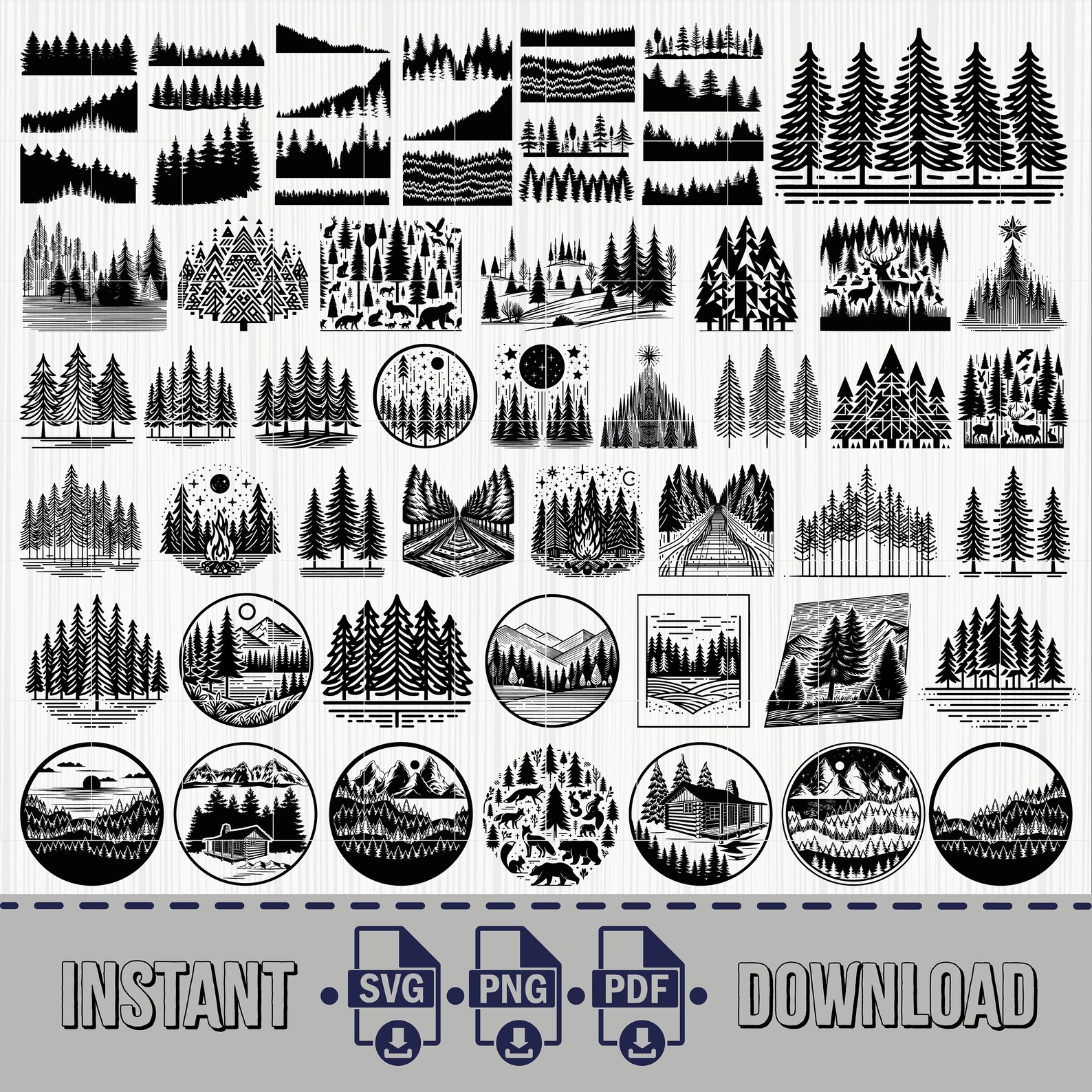 FOREST Svg Bundle, Pine Tree Svg, Mountain Svg, Forest Clipart, Forest ...