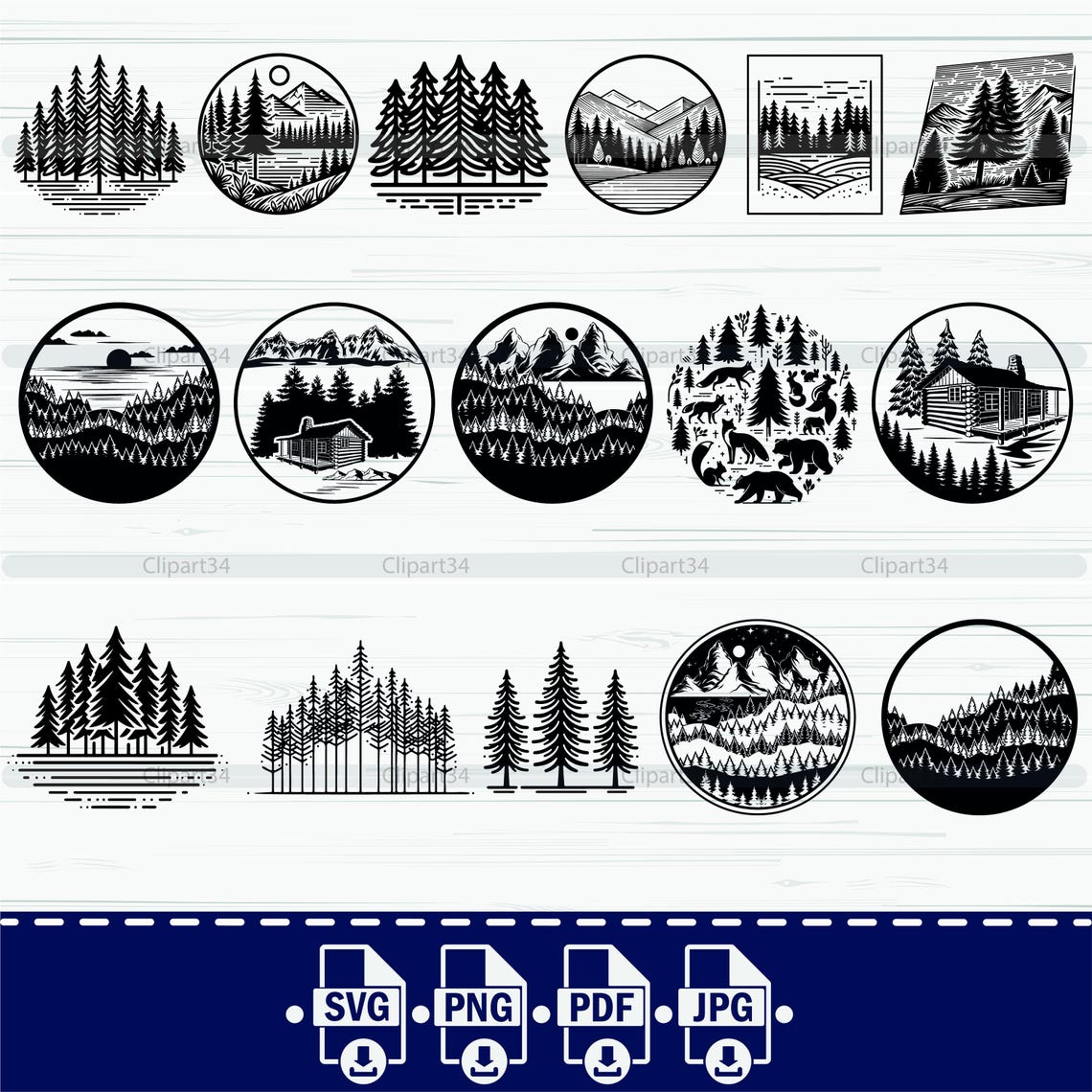 FOREST Svg Bundle, Pine Tree Svg, Mountain Svg, Forest Clipart, Forest ...