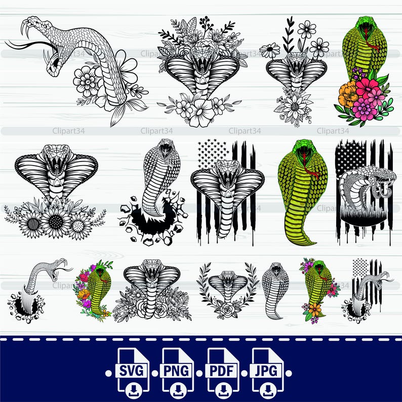 Cobra Svg File, Snake SVG Bundle, Floral Snake Svg, Cobra Svg, Cobra ...