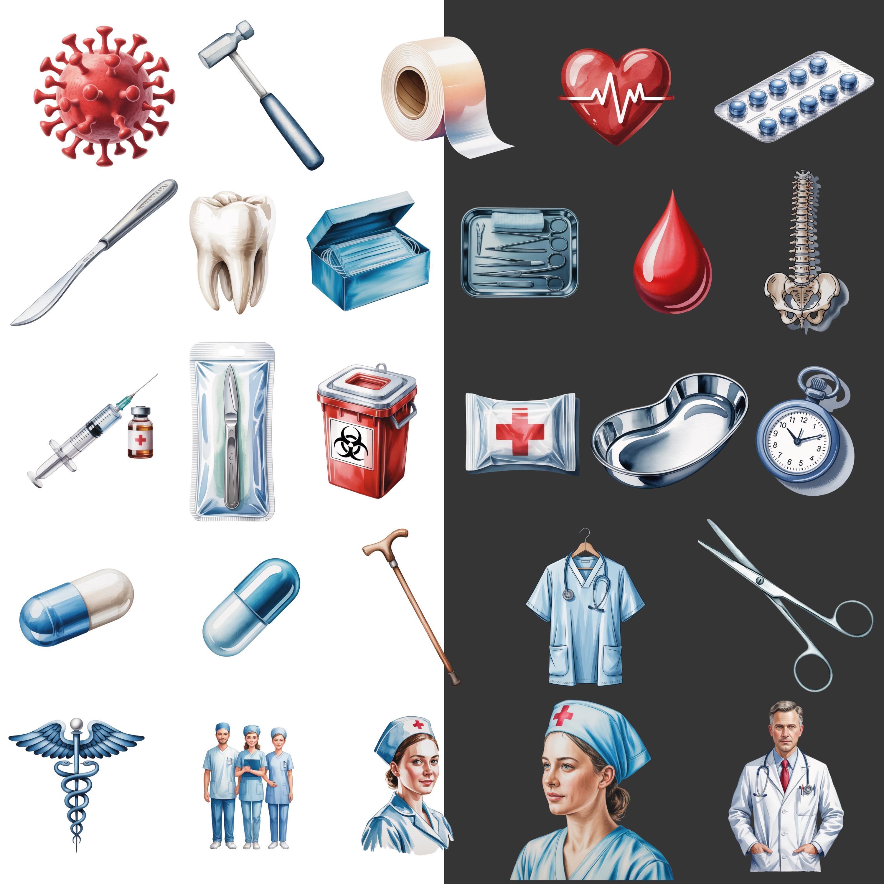 Medical Clipart Bundle: Hospital Tools, Doctor, Nurse (300 DPI PNG ...