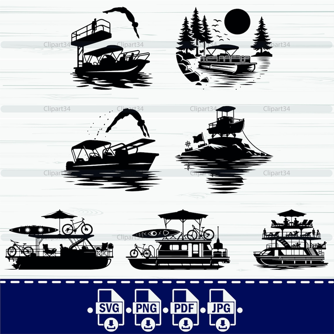 Pontoon Boat SVG Bundle: Clipart, Vector Graphics (digital Download) - Etsy