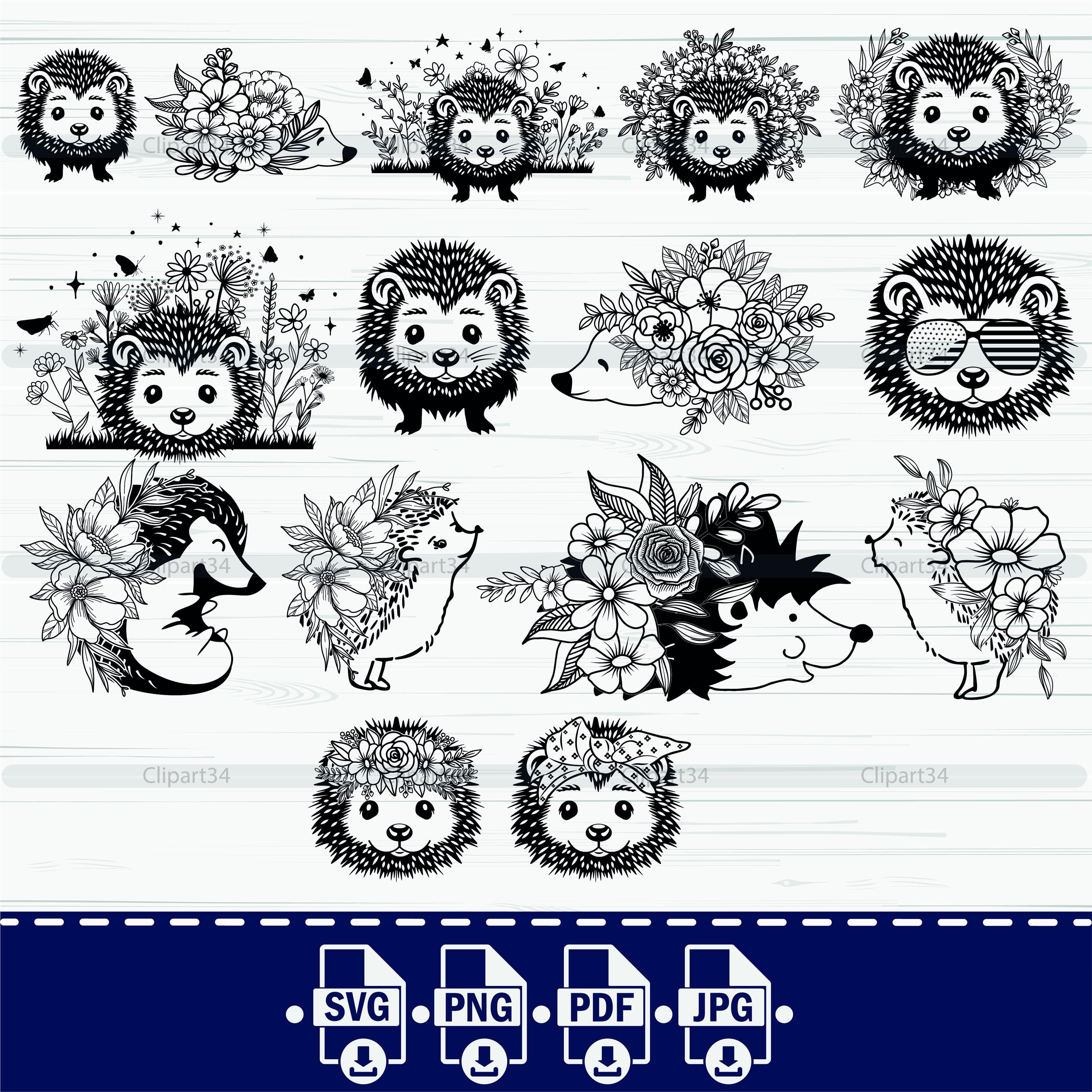 Hedgehog SVG File, Floral Hedgehog Svg, Hedgehog Flowers Svg, Hedgehog ...