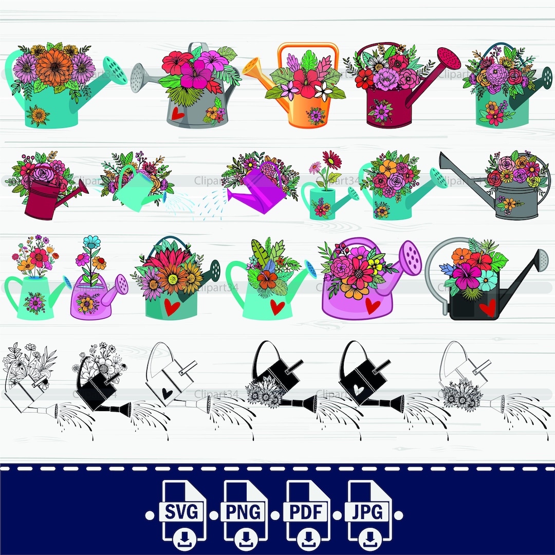 Watering Can Svg, Waterin Can With Flowers Svg, Bouquet of Flower Svg, Gardening Svg, Flowers ...