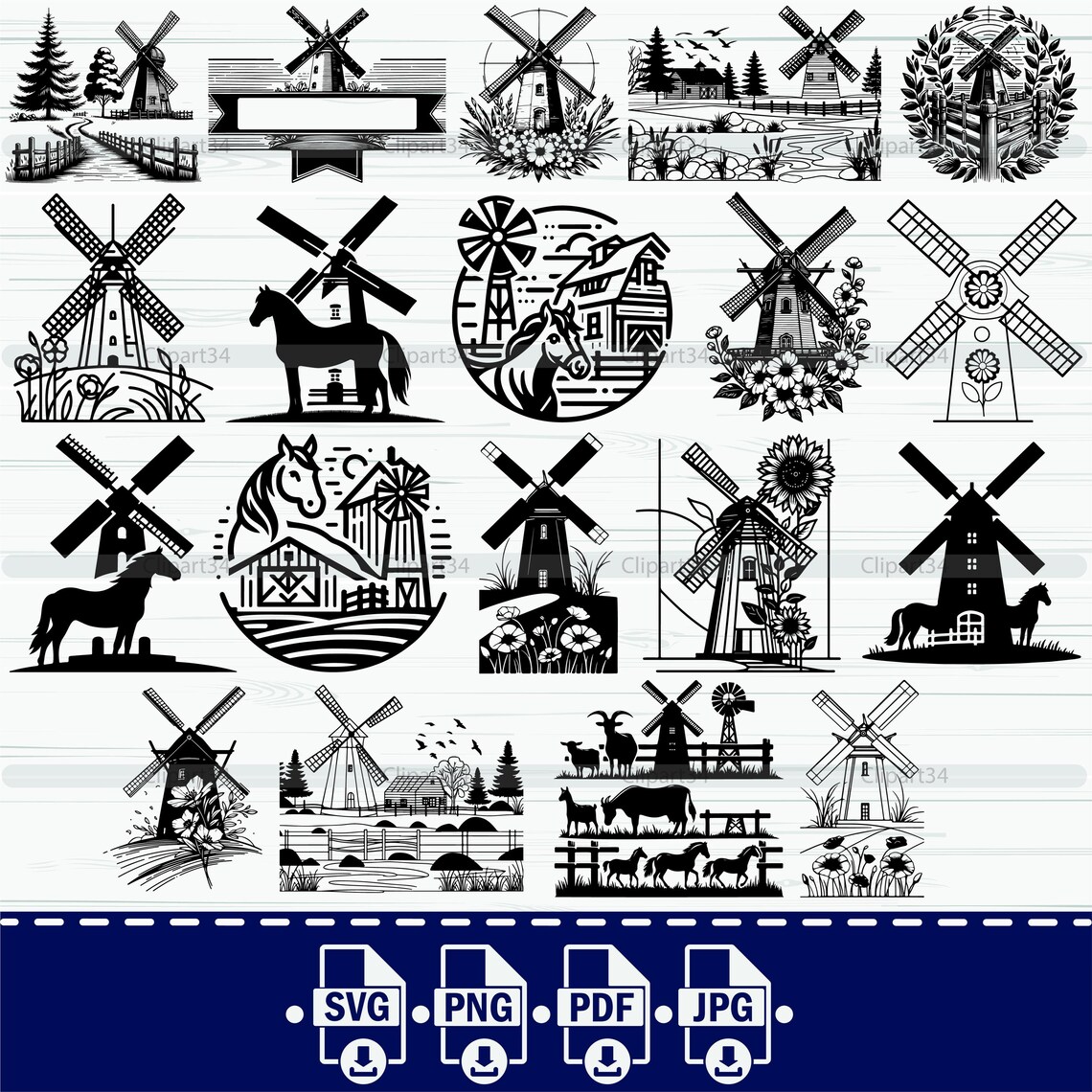 Windmill Svg, Wind Mill Svg, Farmhouse Svg, Farm Animal, Dutch Windmill ...