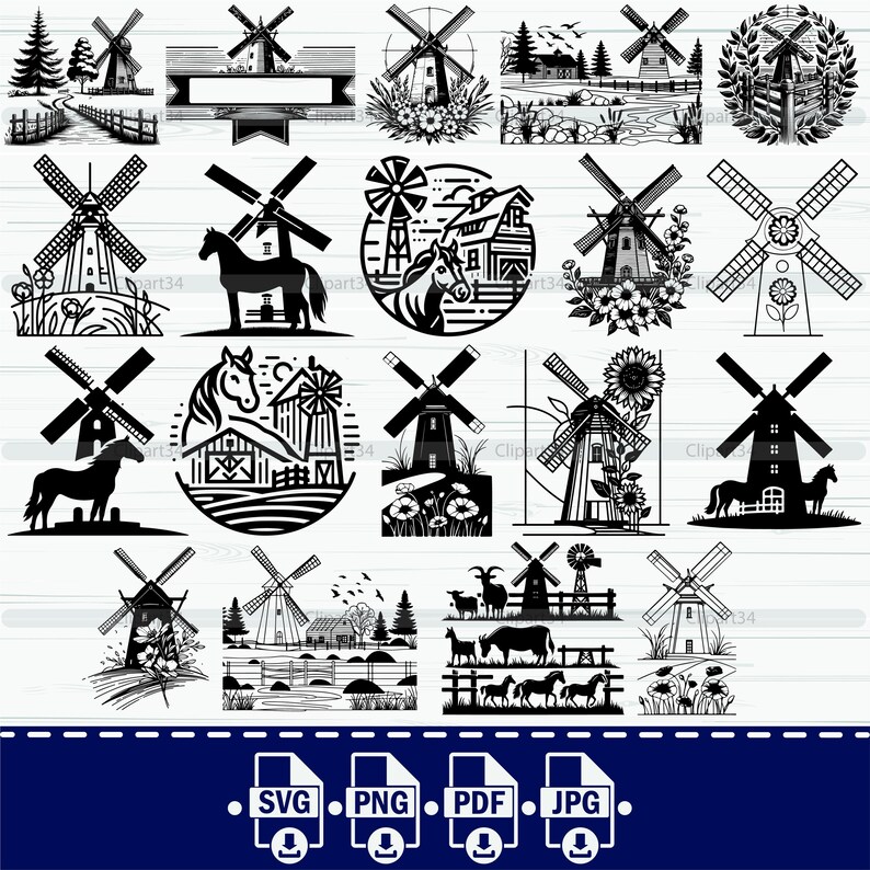 Windmill Svg, Wind Mill Svg, Farmhouse Svg, Farm Animal, Dutch Windmill ...