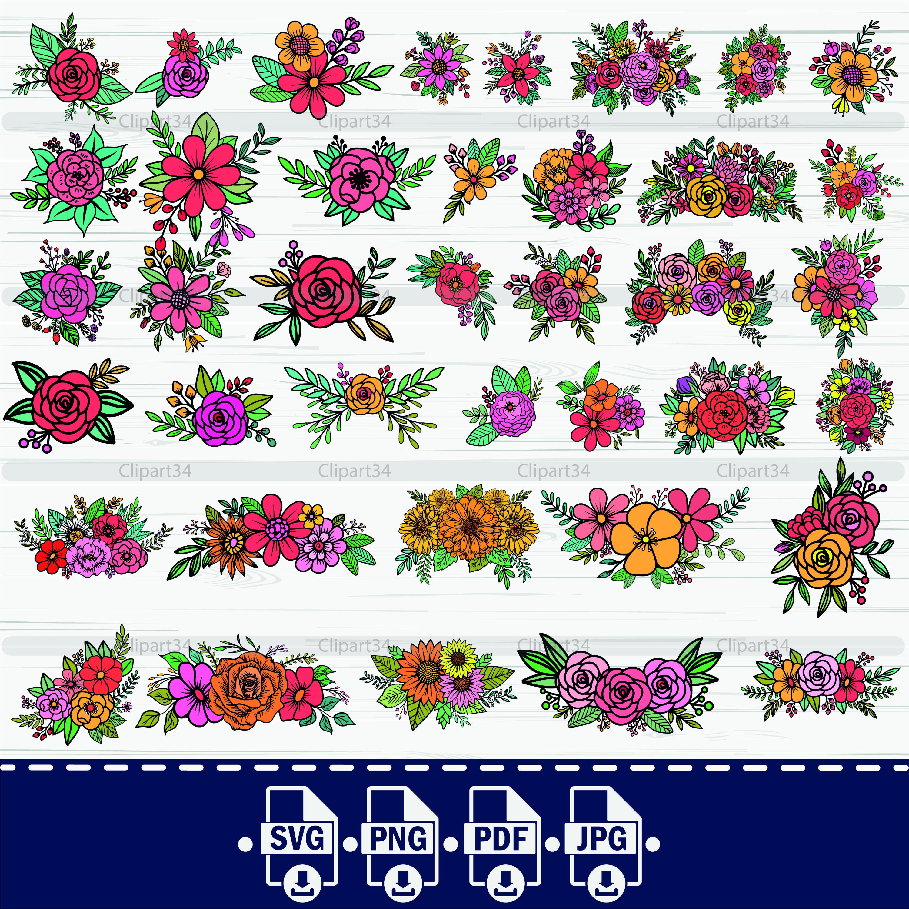 Flower Svg Bundle, Floral Arrangement Svg, Floral Svg, Wildflower Svg ...