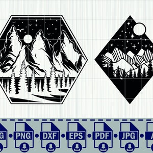 Geometric Mountain Svg Bundle, Hand Drawn Geometric Landscape, Outdoor ...