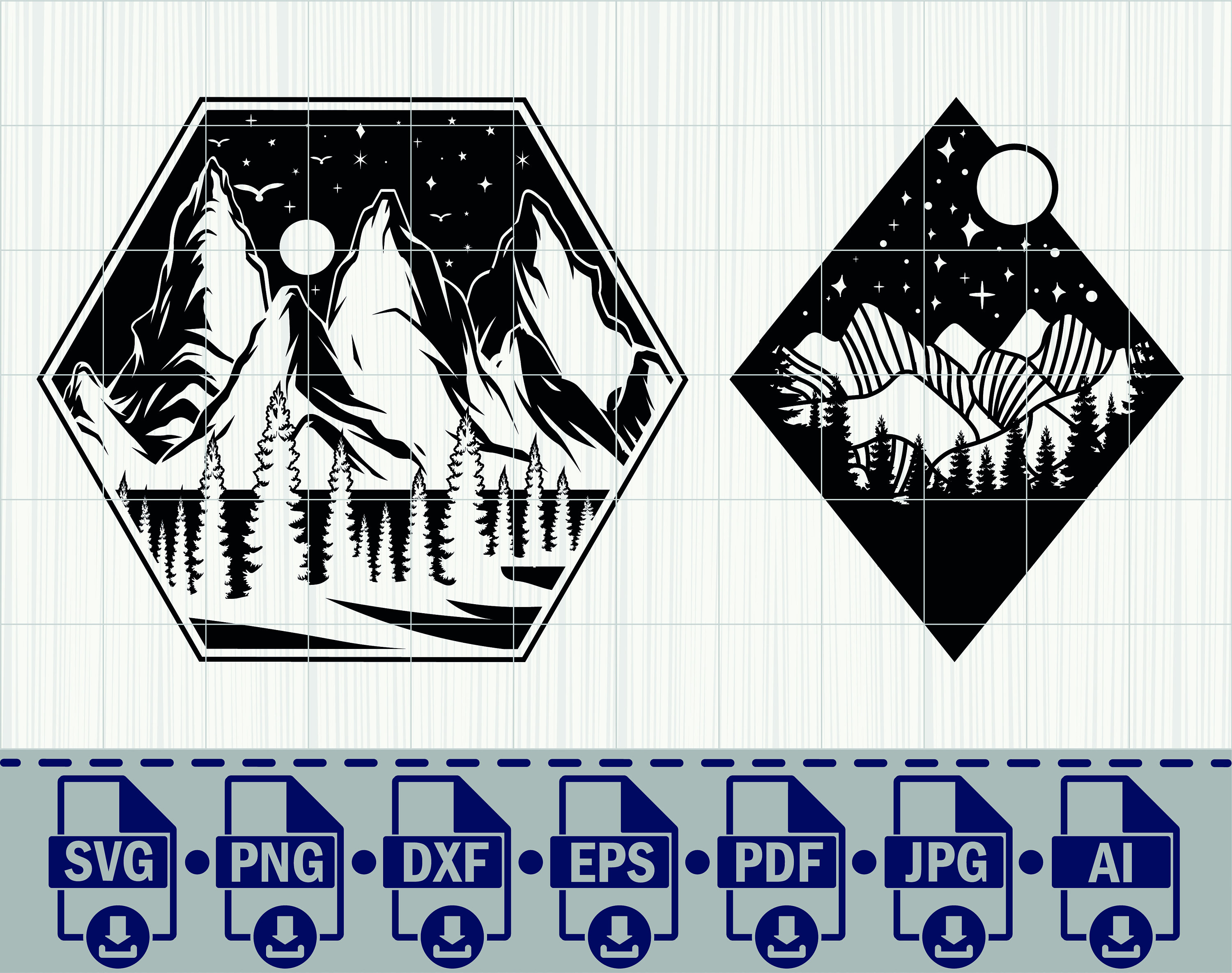 Geometric Mountain Svg Bundle, Hand Drawn Geometric Landscape, Outdoor ...