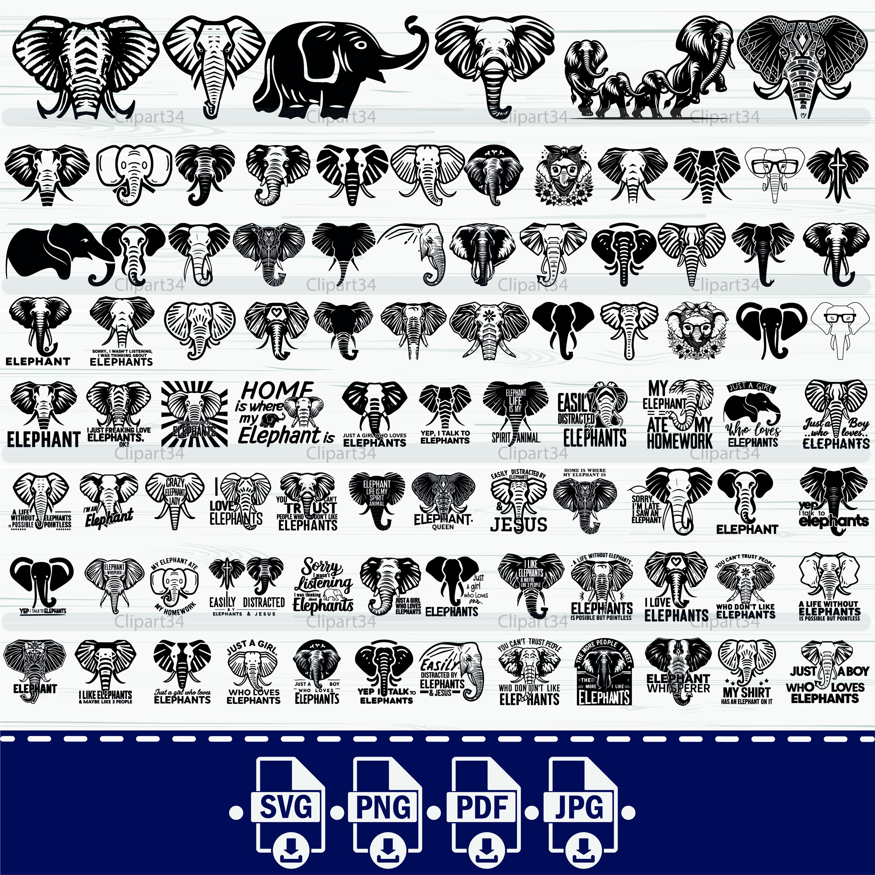 Elephant SVG File, Elephant Cut File for Cricut, Elephant Clipart ...