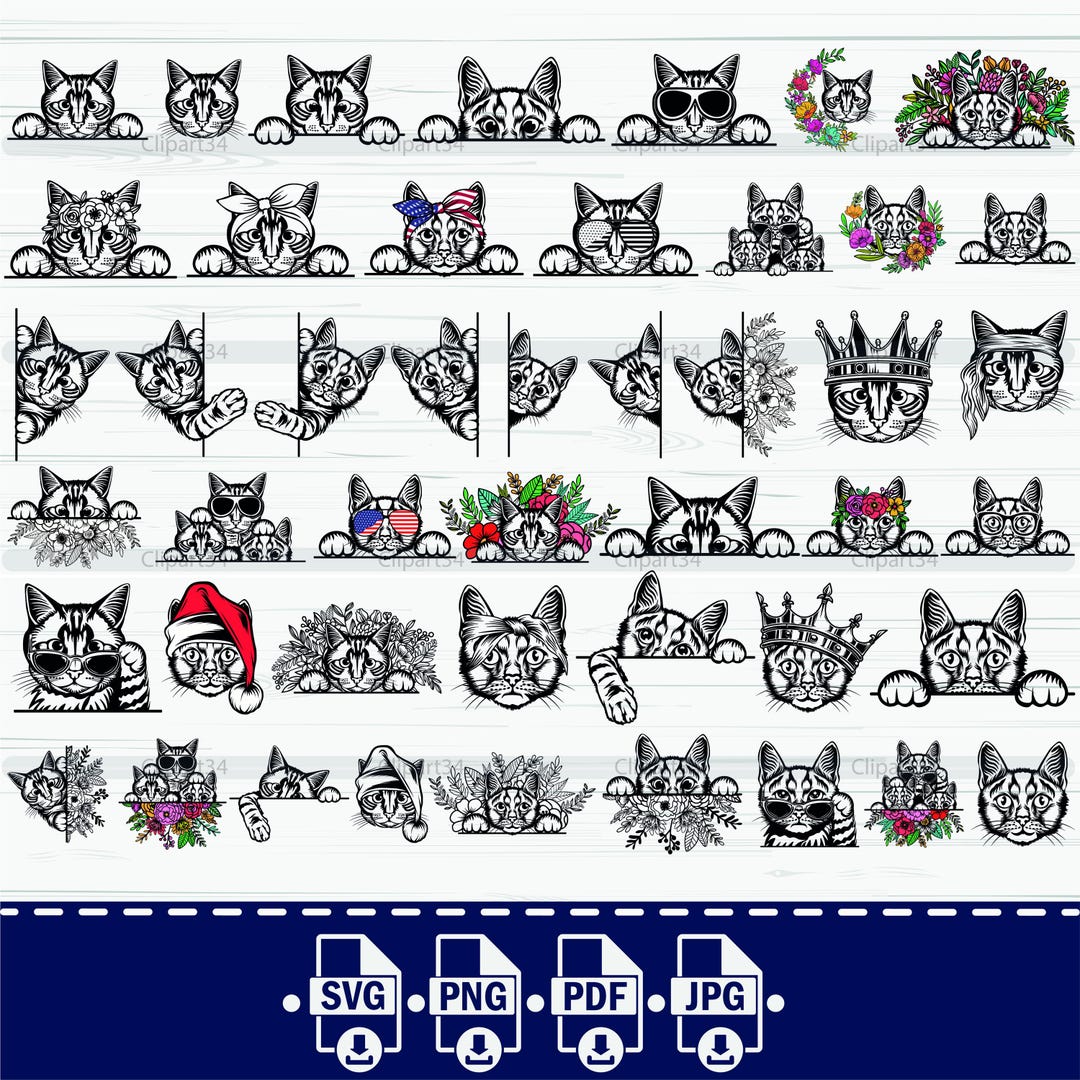Cat SVG Bundle, Peeking Cat PNG Bundle, Clipart, Kitten Svg, Silhouette ...