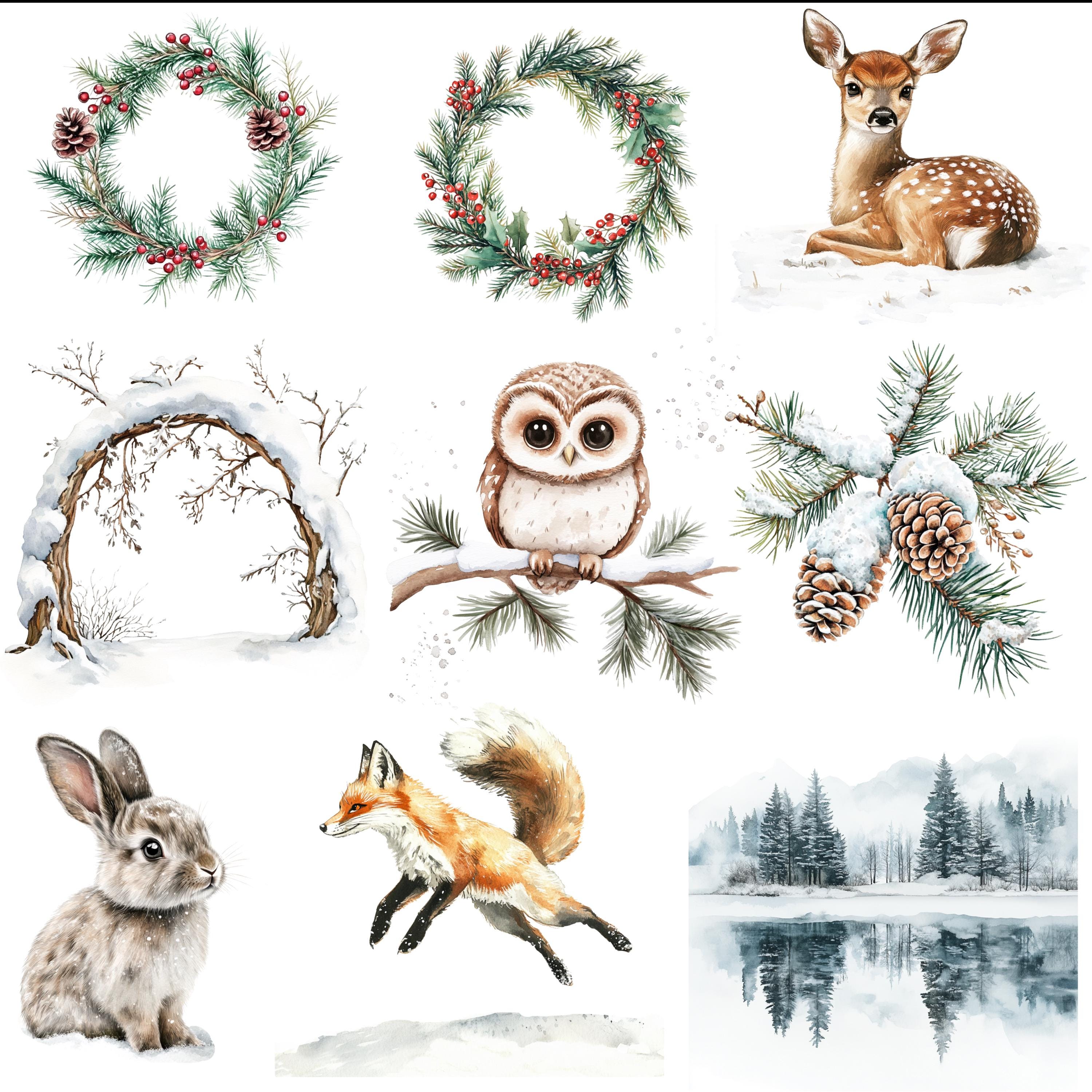 Winter Woodland Clipart Bundle – Animals, Cabins, Trees (PNG) - Etsy