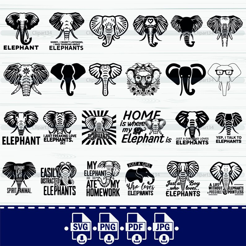 Elephant SVG File, Elephant Cut File for Cricut, Elephant Clipart ...