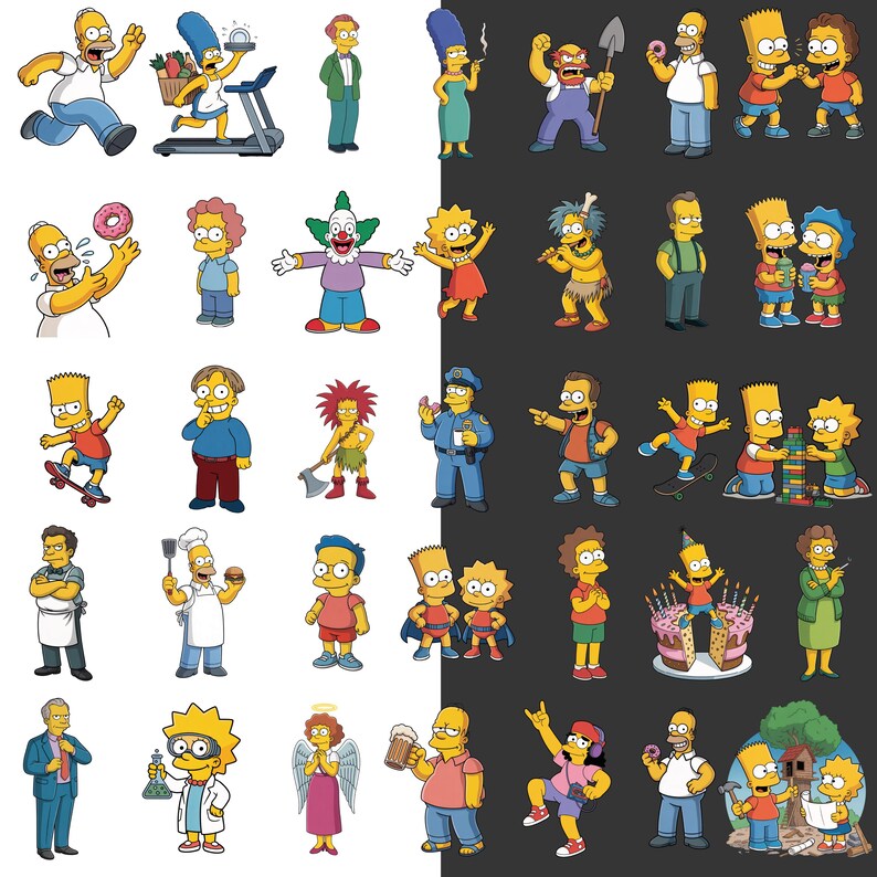 Paquete de imágenes prediseñadas de Los Simpson: 118 archivos PNG, uso comercial (300 DPI, 3125 ...