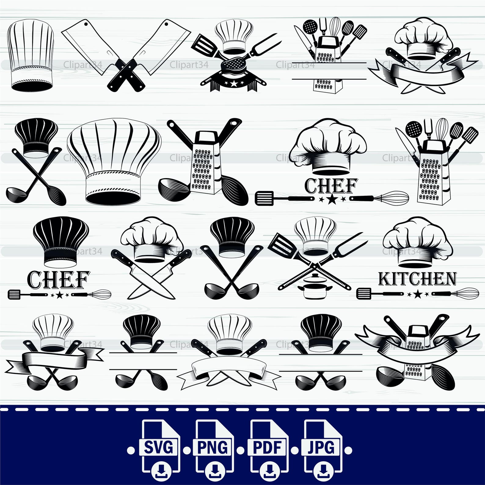 Chef SVG Bundle: Baking & Cooking Clip Art (digital Download) - Etsy